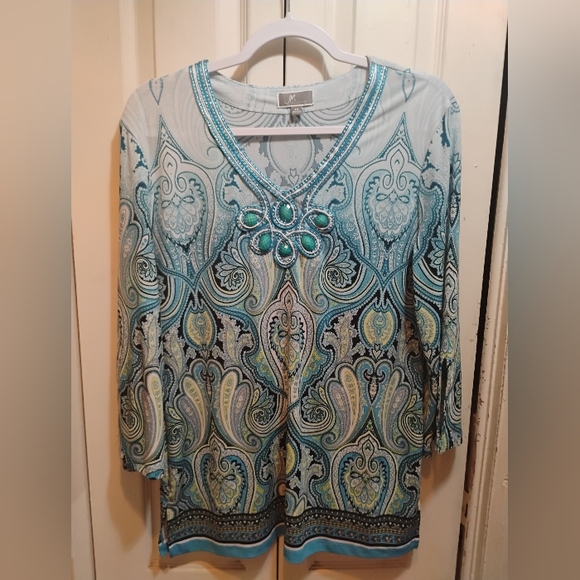 JM Collection | Tops | Jm Collection Teal And Cream Paisley Vneck ...